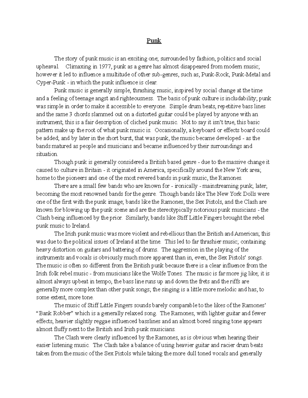 Punk; an analysis of a genre. - Grade: B1 - Punk The story of punk ...