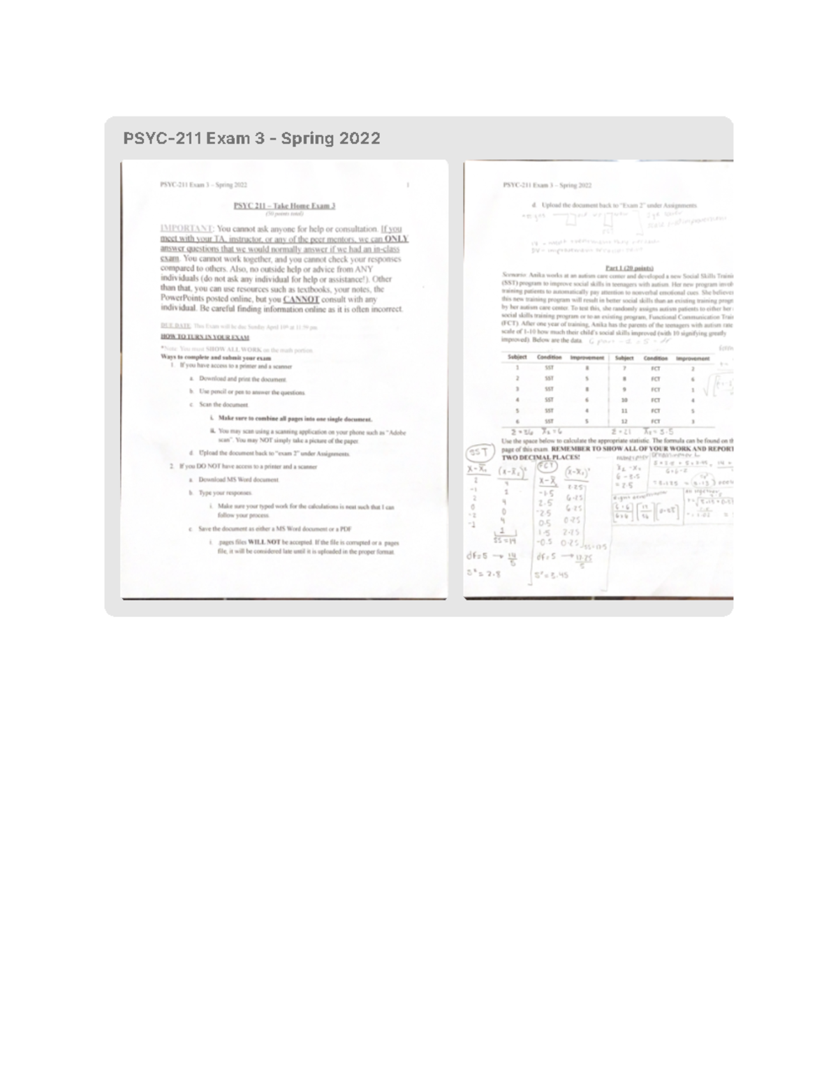 PSYC-211 Exam 3 - Spring 2022 - PSYC 211 - PSYC-211 Exam 3 - Spring ...