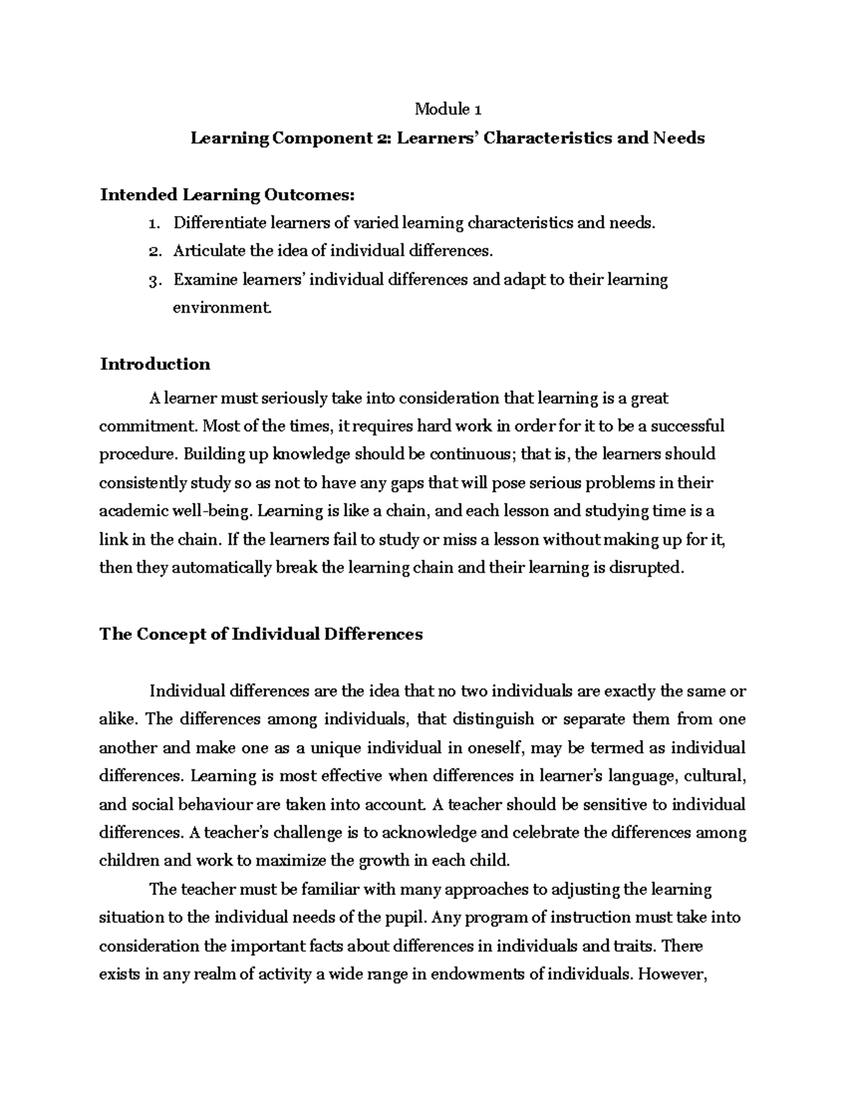 Module 2 Research - none - Module 1 Learning Component 2: Learners ...