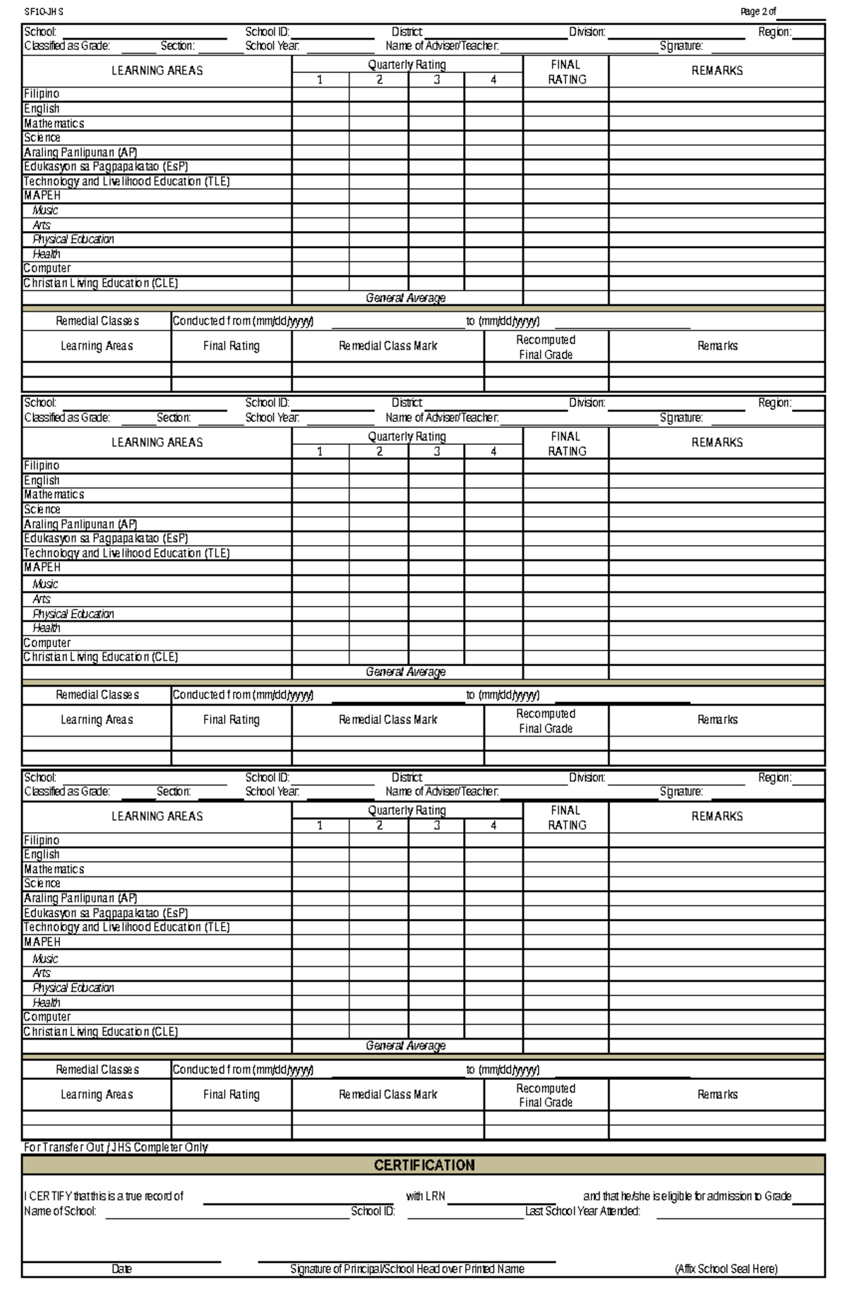 Doc1 - SF10-JHS Page 2 of For Transfer Out / JHS Completer Only and ...