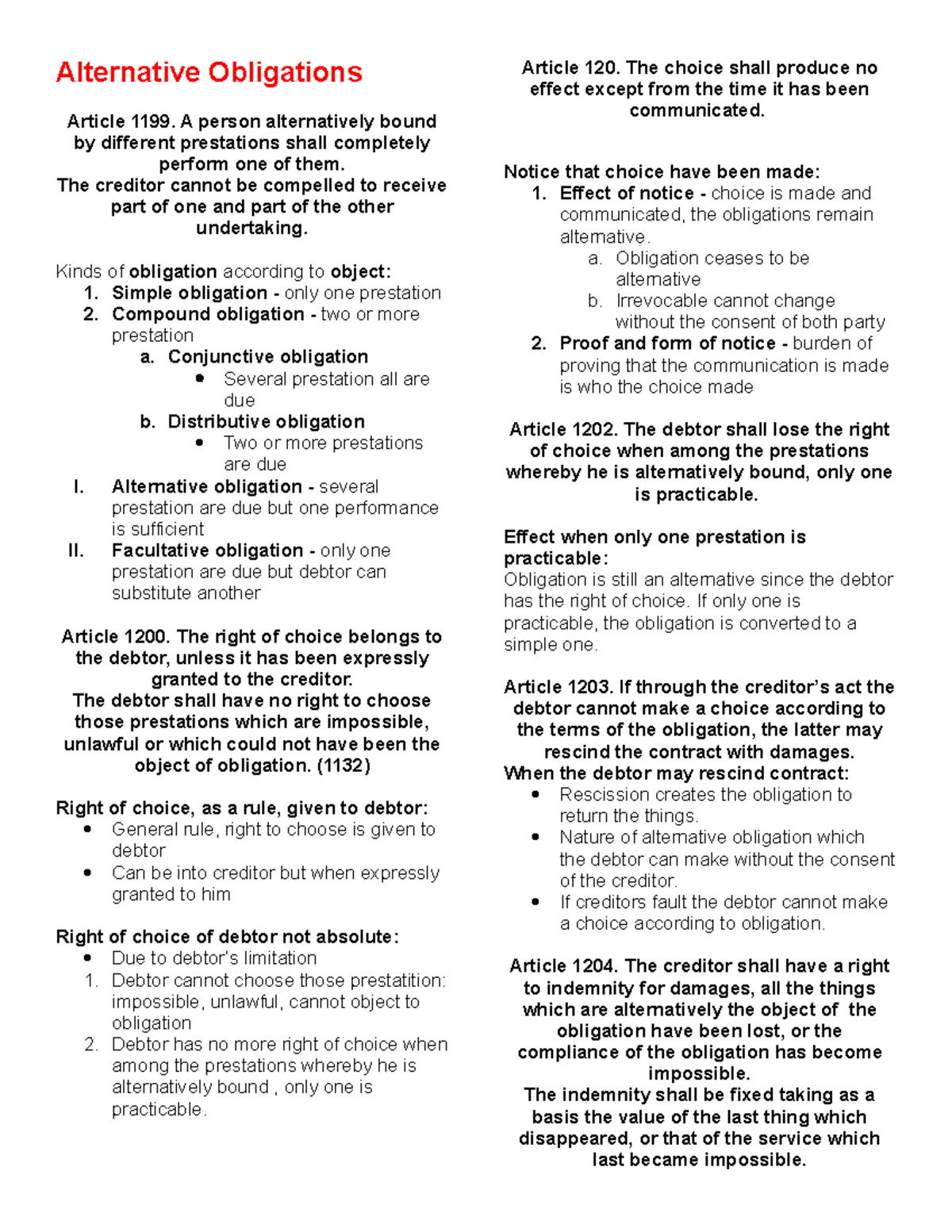 Alternative Obligations - Alternative Obligations Article 1199. A ...
