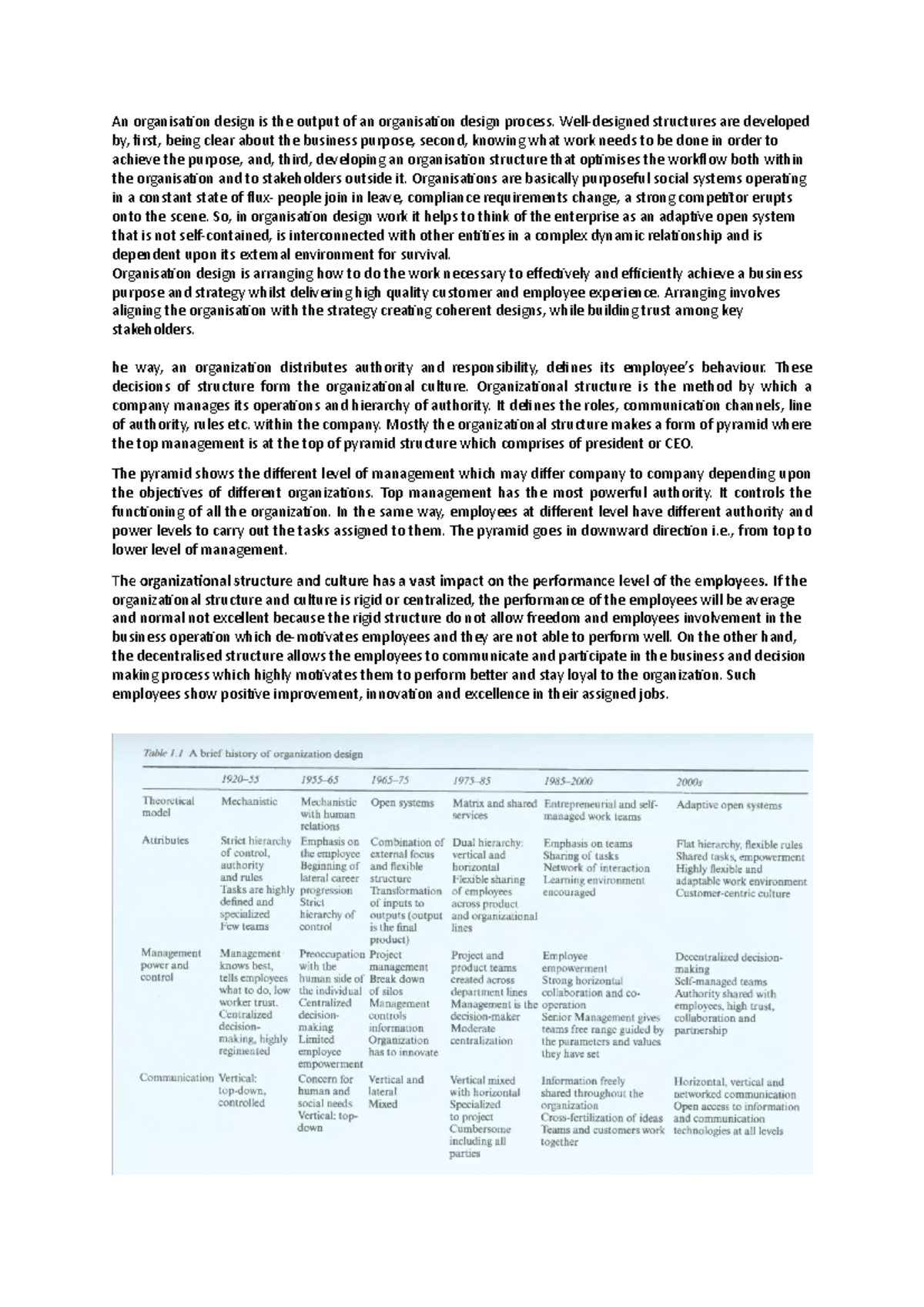 OD - od notes - An organisation design is the output of an organisation ...