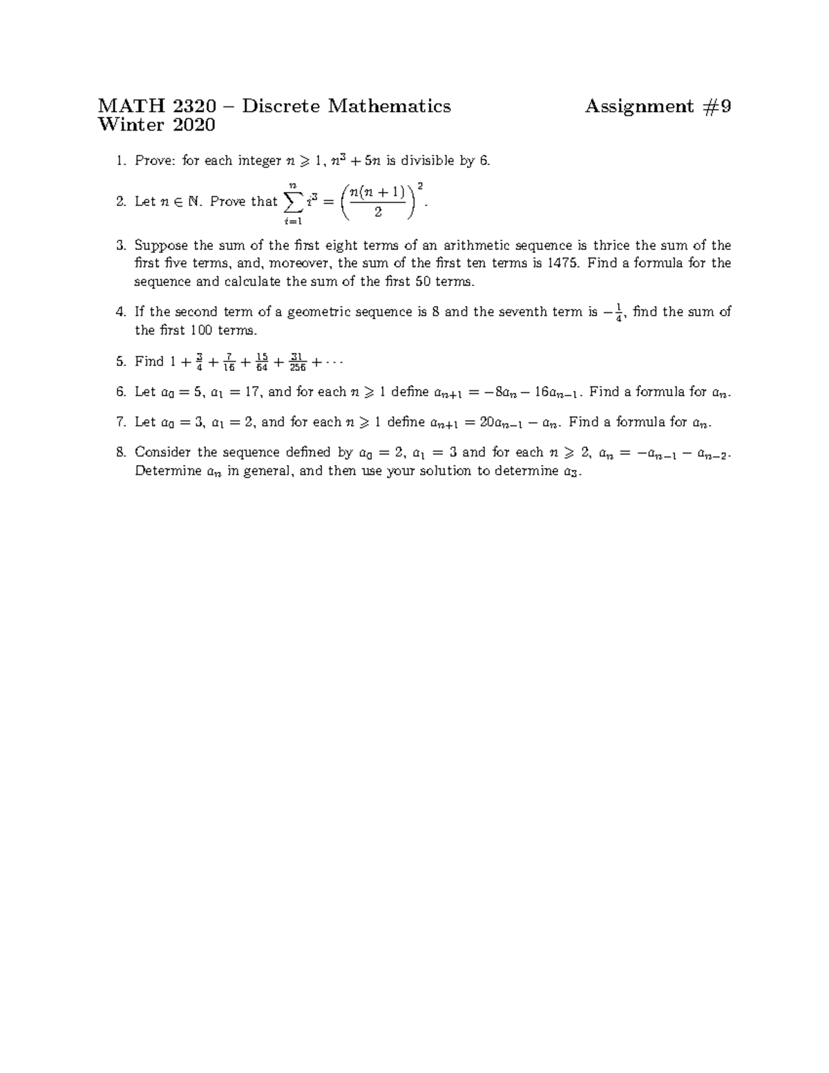 Assn9 - Assignments - MATH 2320 – Discrete Mathematics Assignment ...