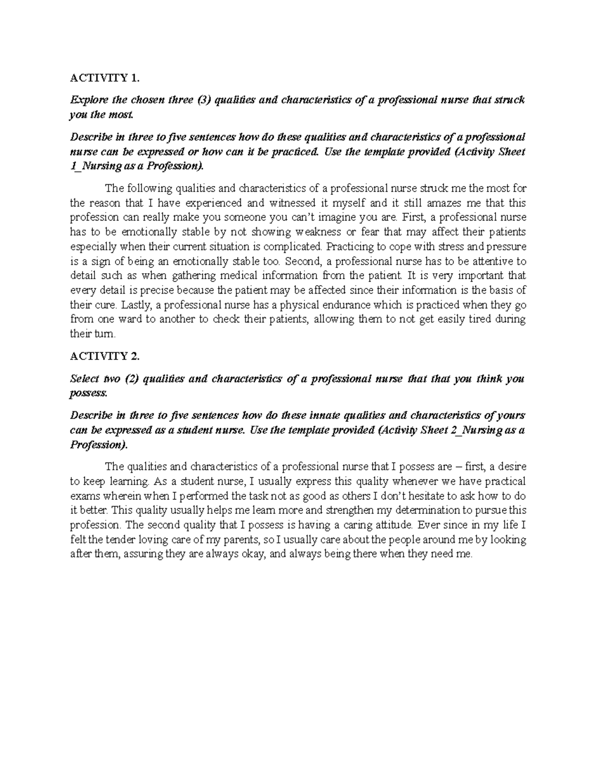 Academic Requirement - ACTIVITY 1. Explore the chosen three (3 ...