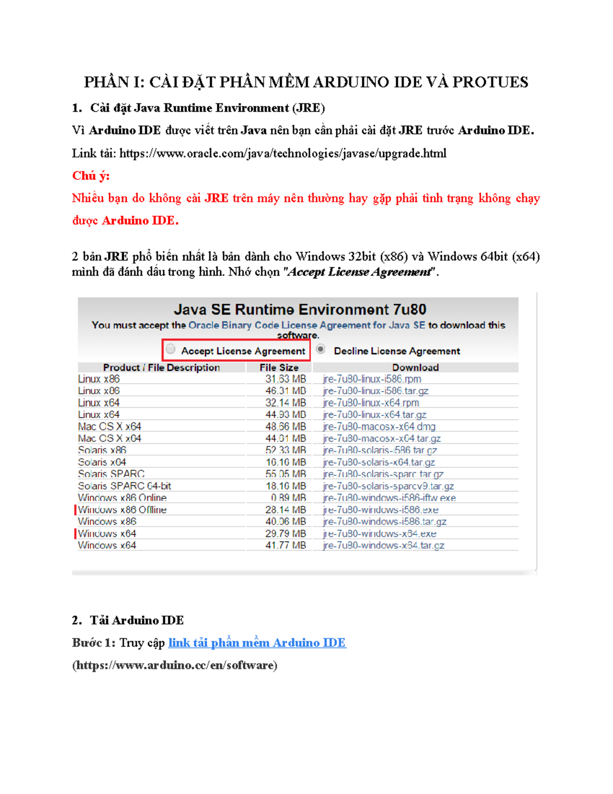 Nội dung về arduino - PHẦN I: CÀI ĐẶT PHẦN MỀM ARDUINO IDE VÀ PROTUES Cài đặt Java Runtime - Studocu