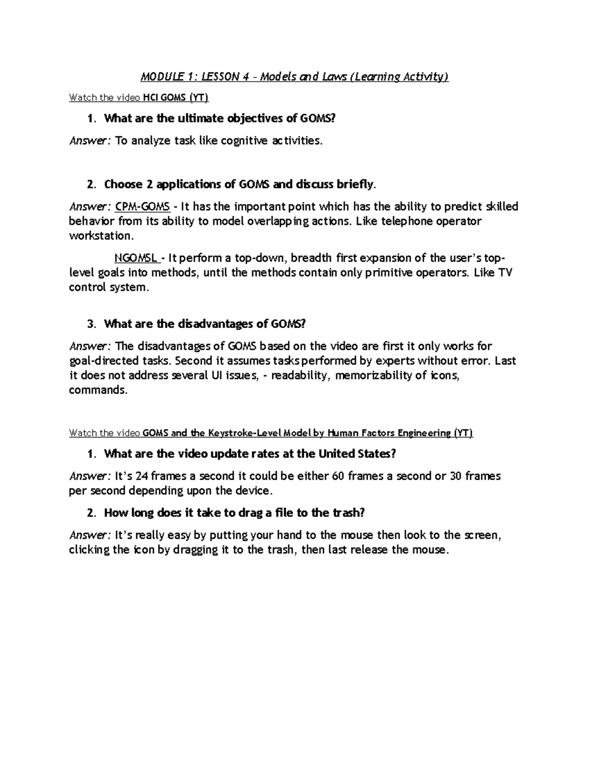 Learning Activity (Lesson 4) - MODULE 1: LESSON 4 – Models and Laws ...