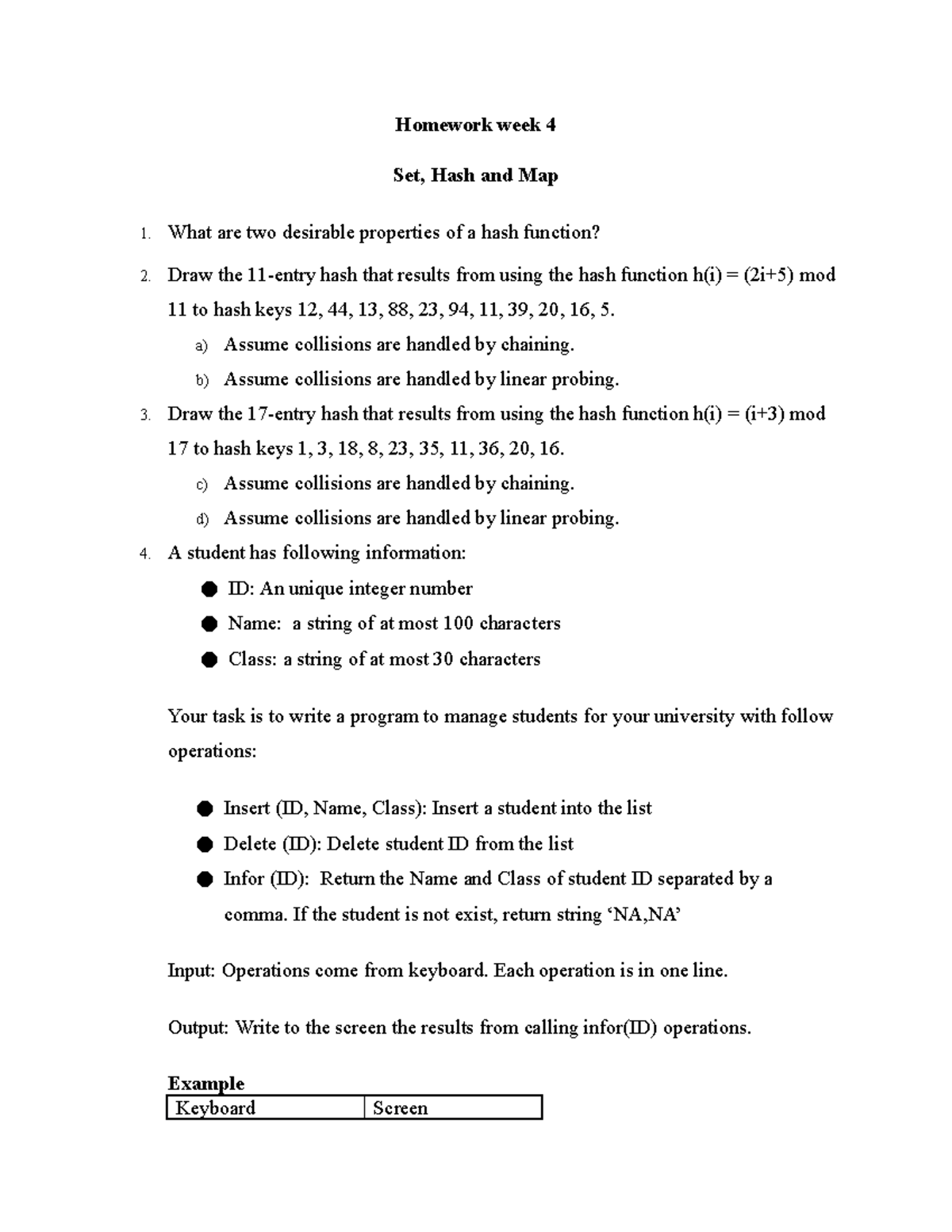 Lecture 4 Assignments - prac - Homework week 4 Set, Hash and Map 1 ...