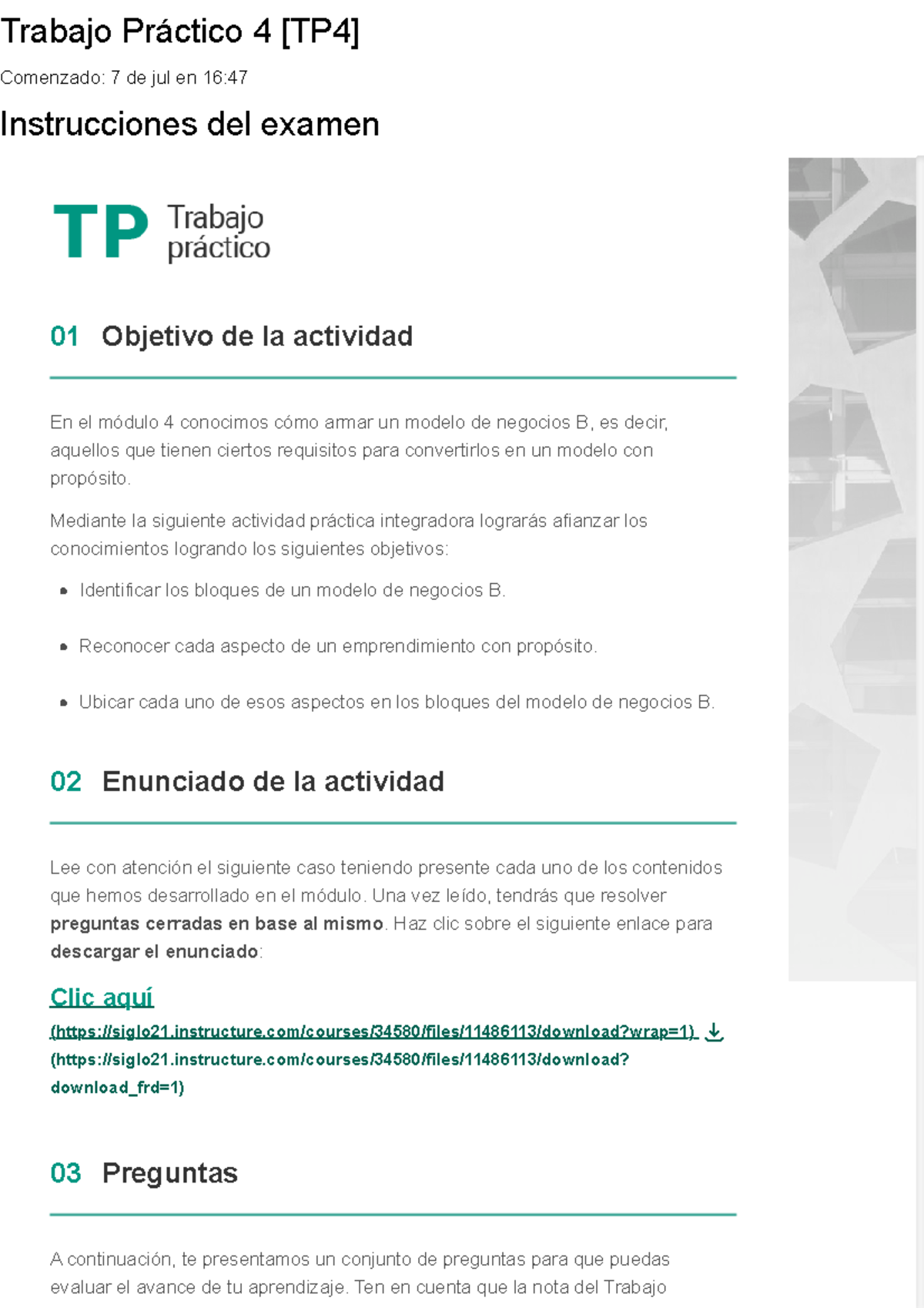 Examen Trabajo Práctico 4 [TP4] 95% - Trabajo Práctico 4 [TP4] Comenzado: 7 de jul en 16: - Studocu
