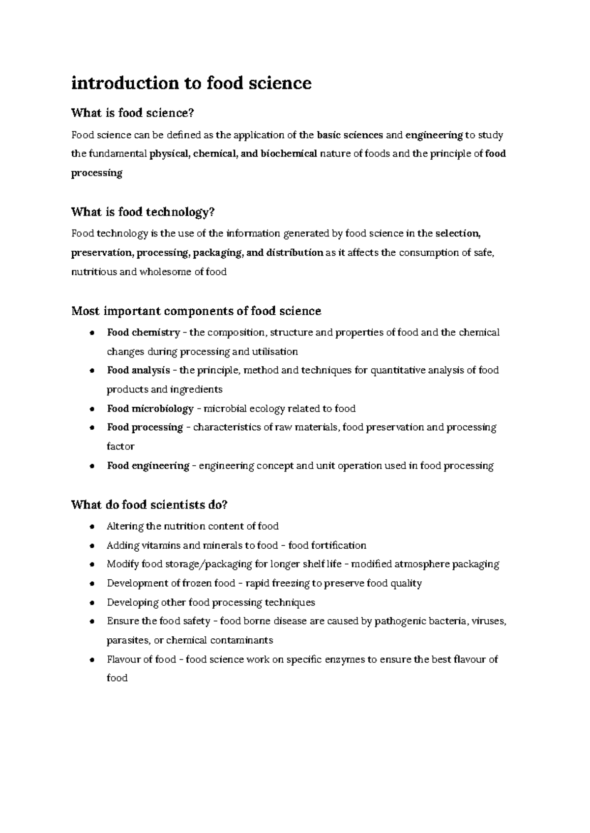 FOOD2000 3 notes - introduction to food science What is food science ...