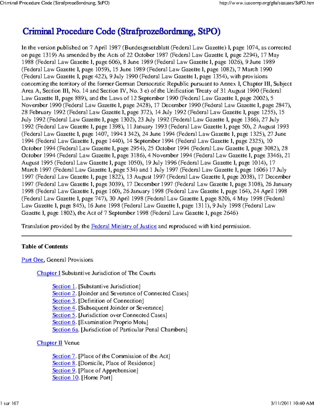 Criminal Procedure Code Germany - In the version published on 7 April ...