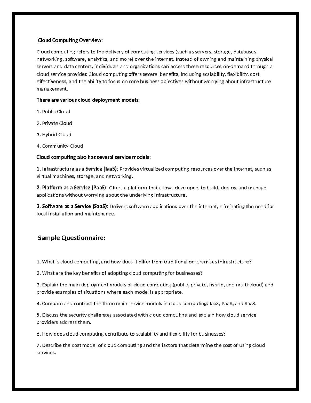 Cloud Computing Overview - Cloud Computing Overview: Cloud computing refers to the delivery of ...