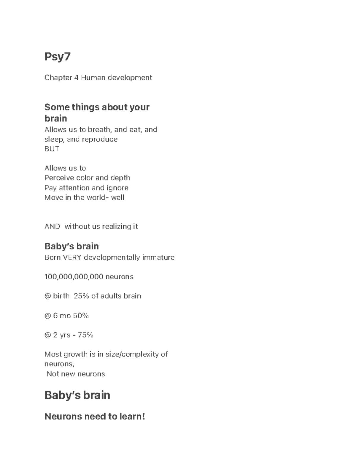 Psy7 - notes - Psy Chapter 4 Human development Some things about your ...