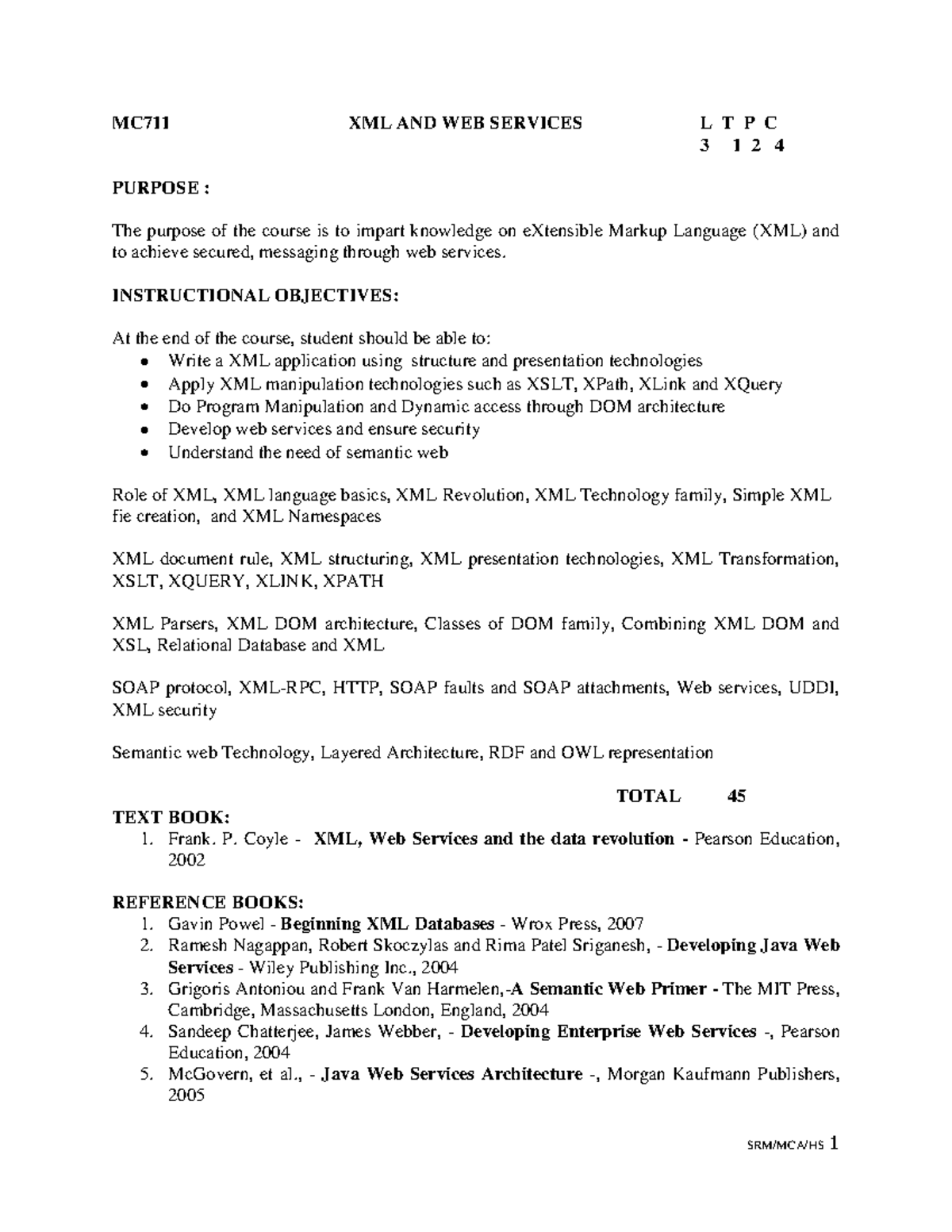 XML and Web Services - cddss dgfgtrgr sdfbg ertgtvfcds - MC711 XML AND ...