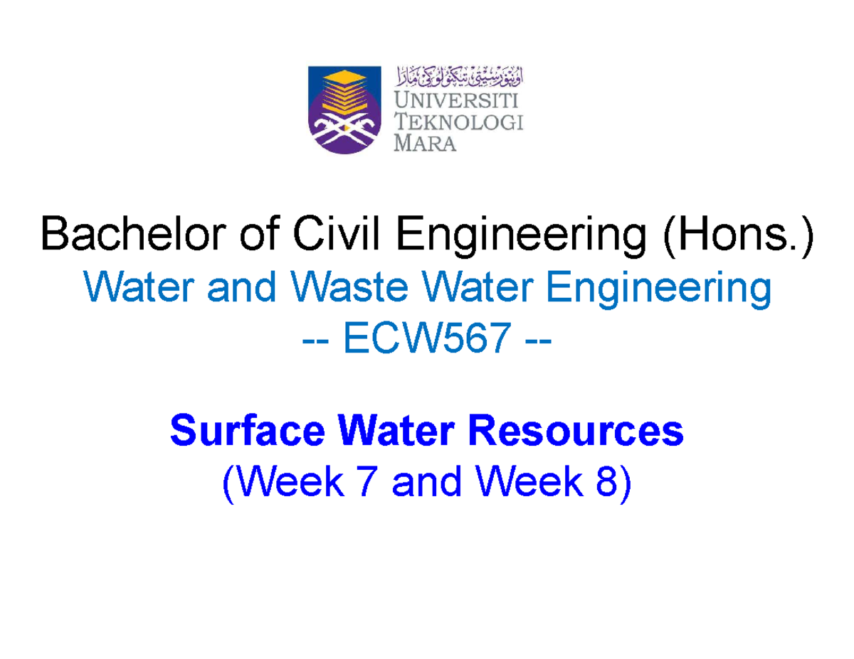 Week 7&8 Surface Source - Bachelor of Civil Engineering (Hons.) Water ...