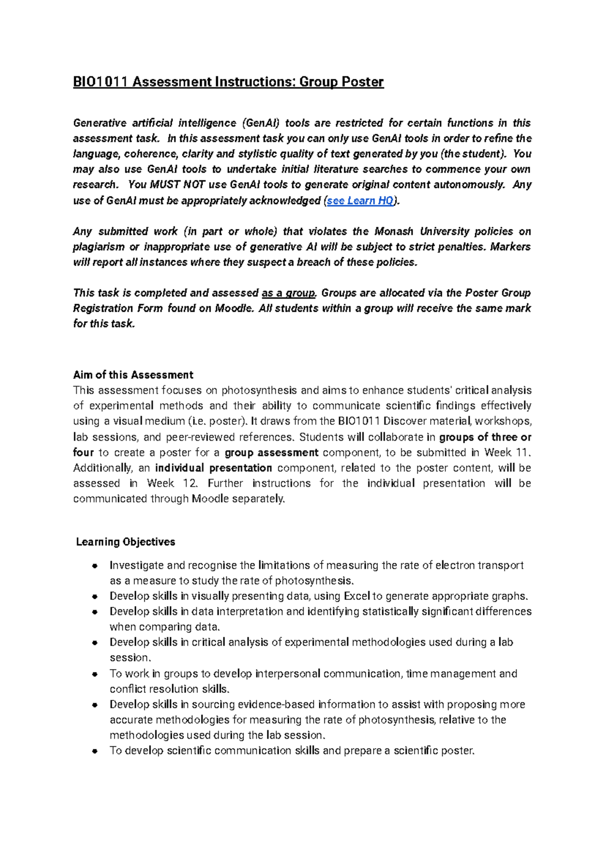 BIO1011 Poster Instructions Final 2024 - BIO1011 Assessment ...