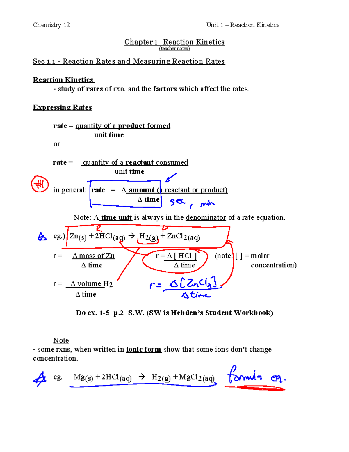 chemistry notes for kinestics - Chapter 1- Reaction Kinetics (teacher ...