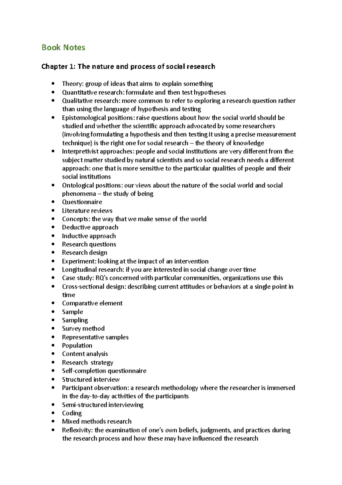 Bryman Notes - Book Notes Chapter 1: The nature and process of social ...