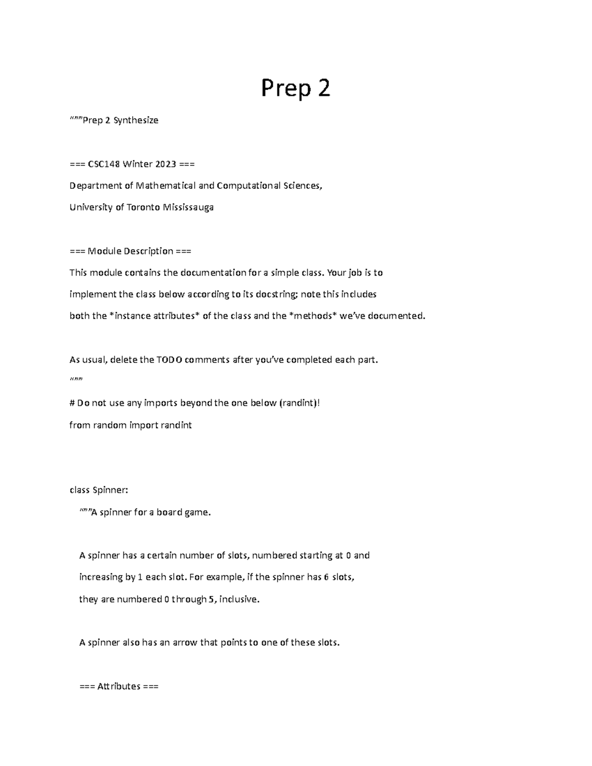 Code - Code - Prep 2 “””Prep 2 Synthesize === CSC148 Winter 2023 ...