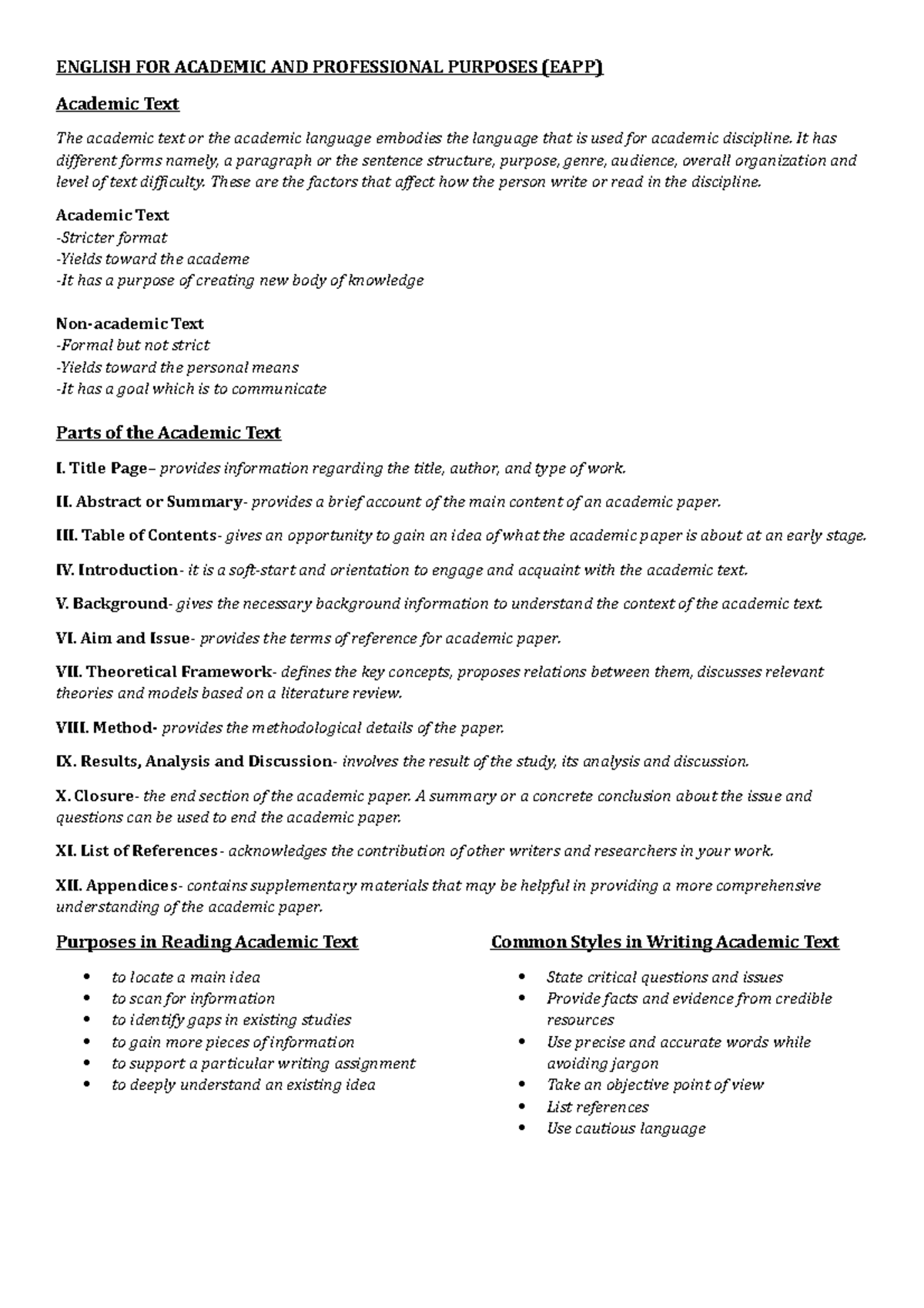 EAPP Q1 Academictext - major and applied subject taugh by Mrs. Vicencio ...