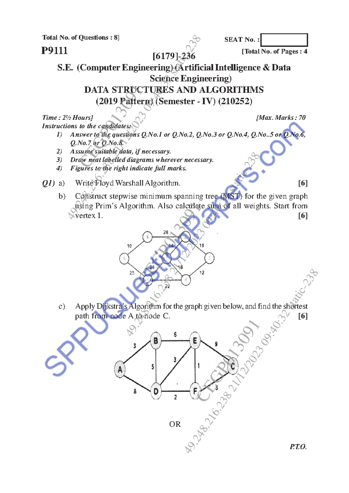 Be Computer Engineering Semester 4 2023 November Data Structures And Algorithms Dsa Pattern 2019