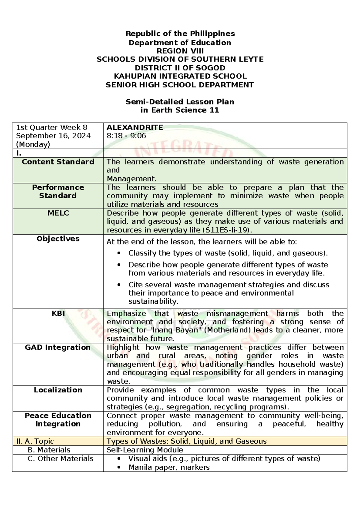 Cot 2024 - lesson plan - Republic of the Philippines Department of ...