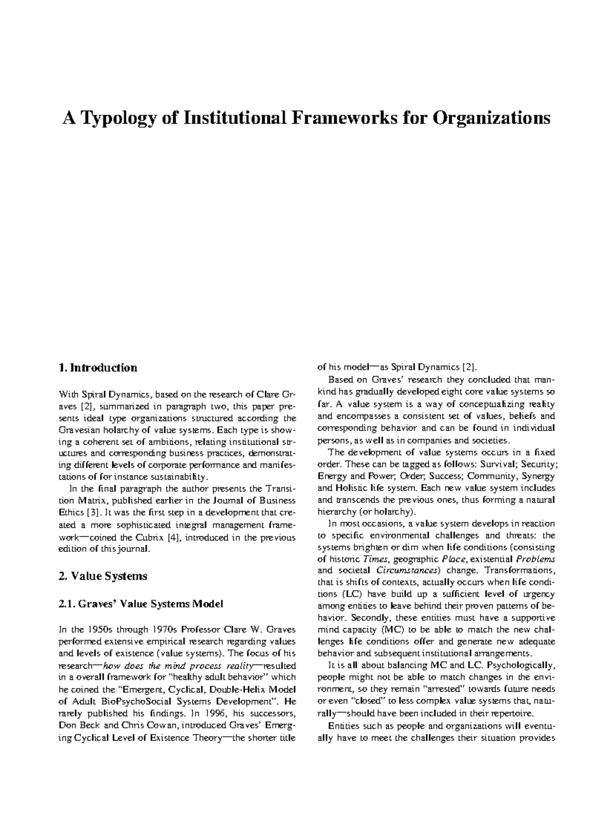 A Typology of Institutional Frameworks for Organizations - Introduction ...