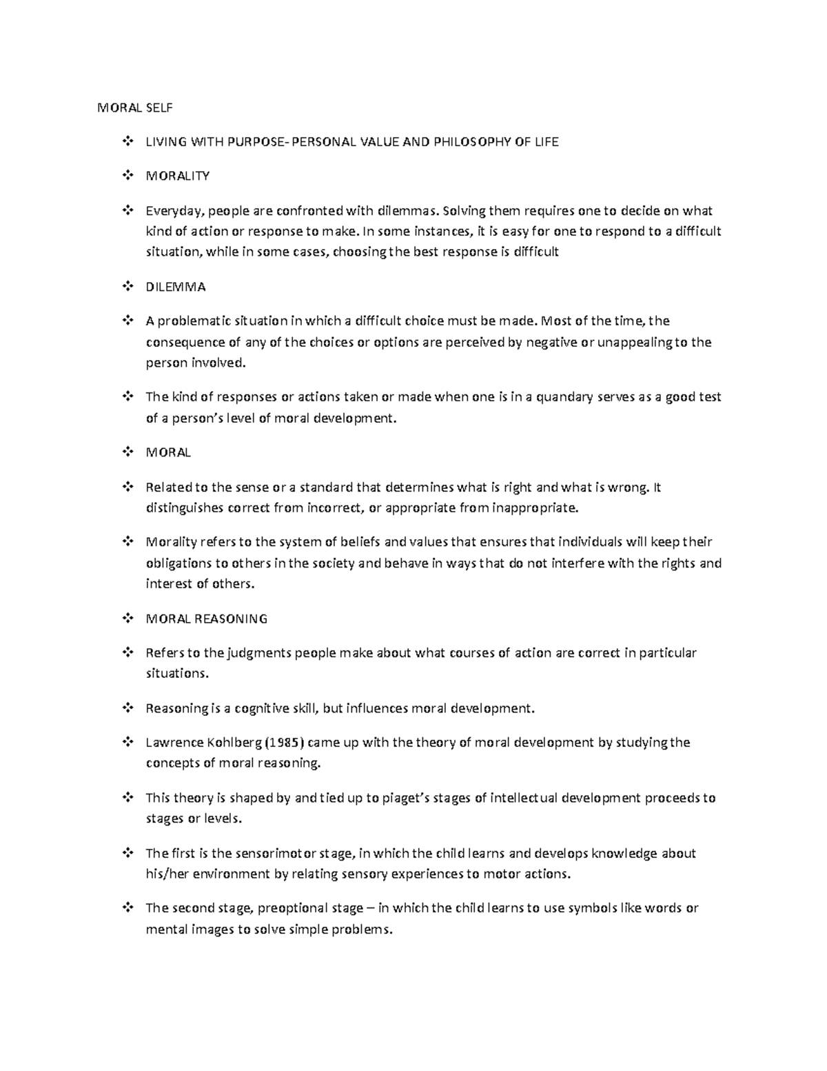 Moral-SELF - UTS - MORAL SELF LIVING WITH PURPOSE- PERSONAL VALUE AND ...