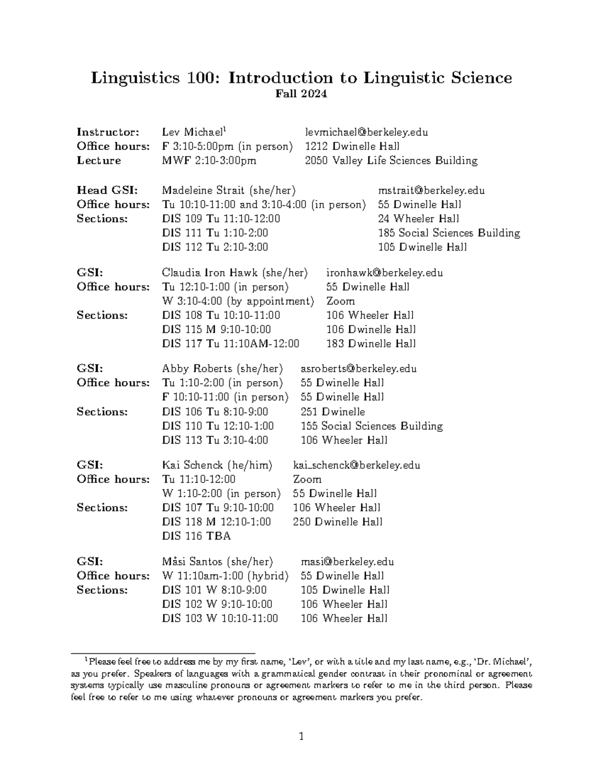 Ling 100 Syllabus Fall 2024 28aug2024 Linguistics 100 Introduction