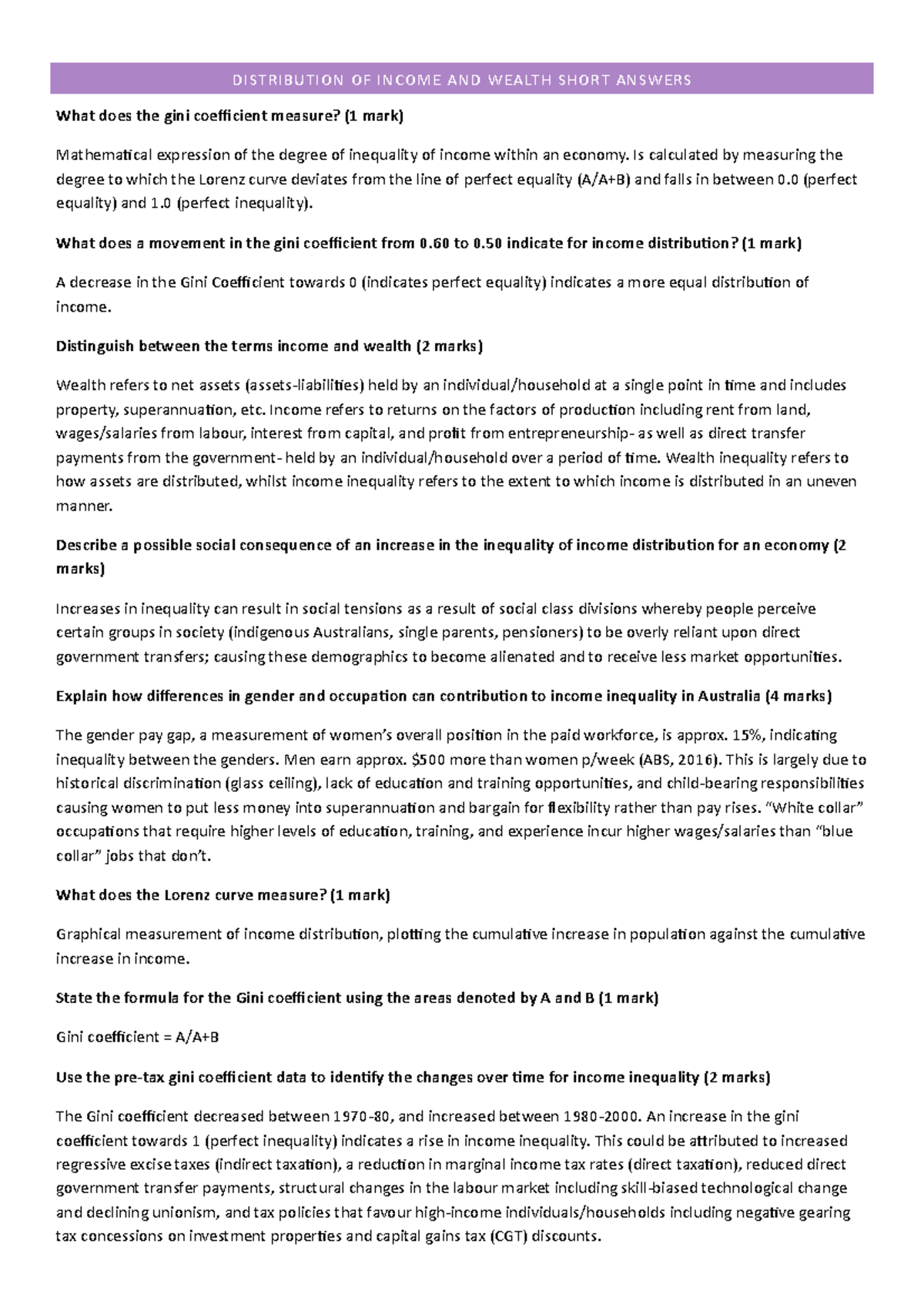 Distribution of income and wealth short answers - DISTRIBUTION OF ...
