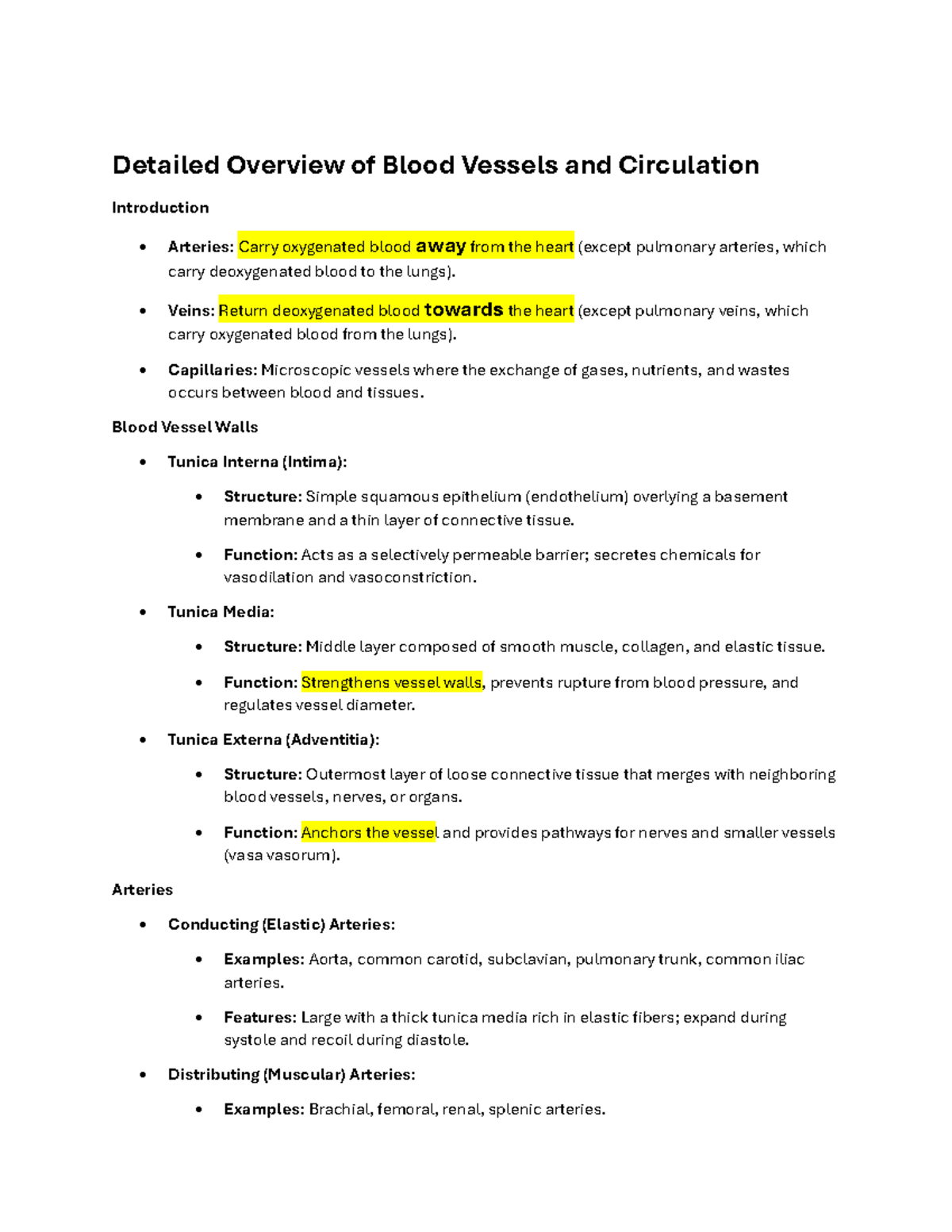 EXAM 2 - Ch. 20-22 - Detailed Overview of Blood Vessels and Circulation ...