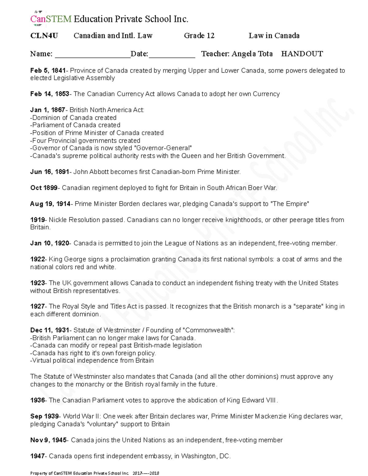 CLN4U Law in Canada - intro to law - CanSTEM Education Private School ...