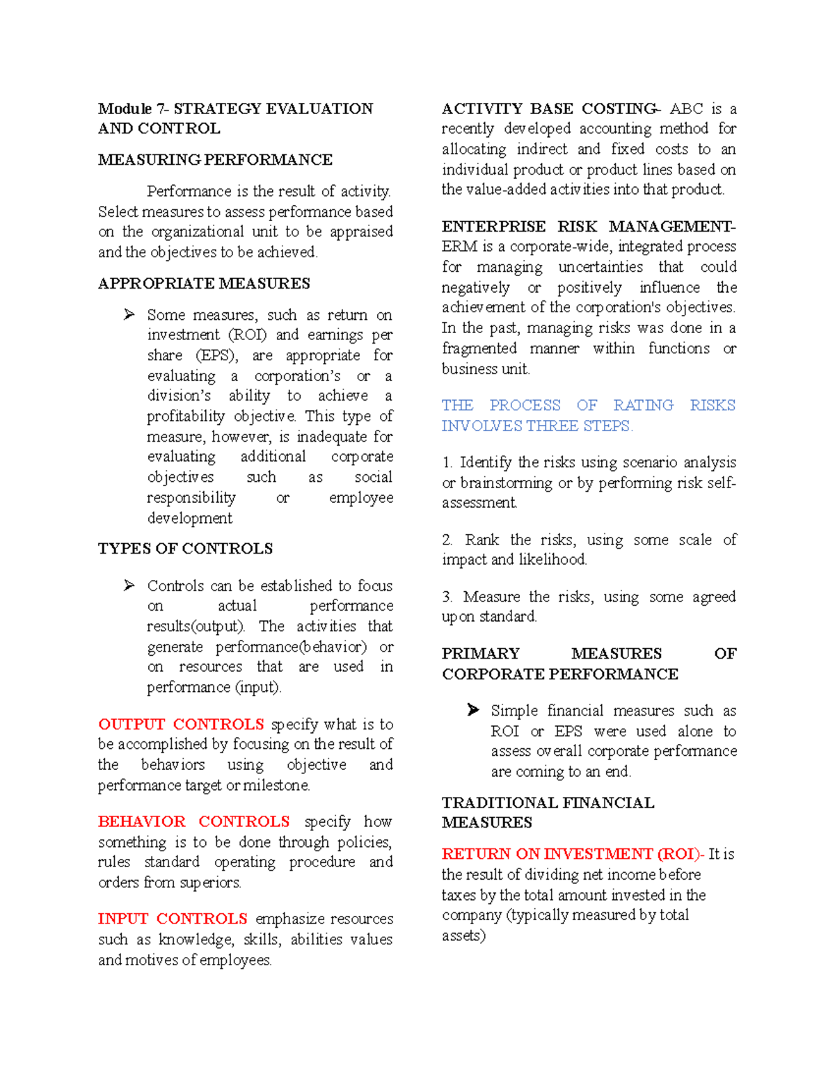 Finals- Reviewer- Strama - Module 7- STRATEGY EVALUATION AND CONTROL ...