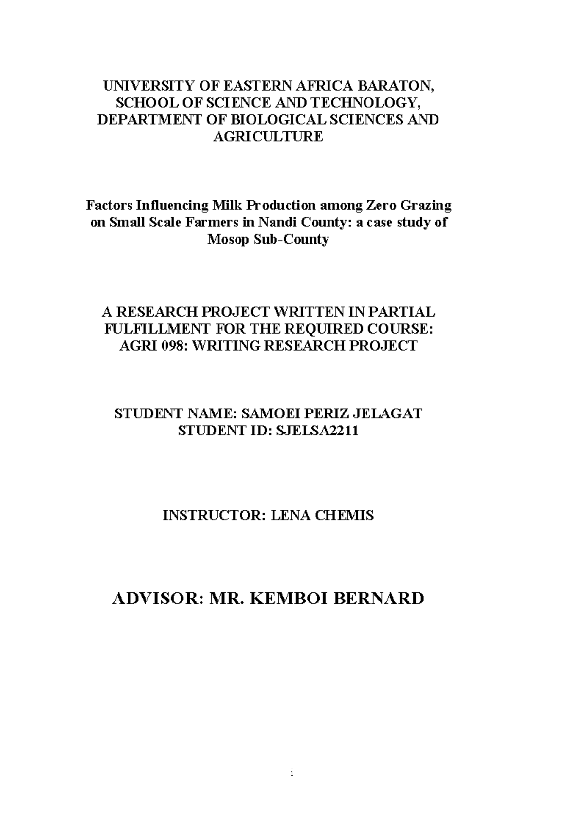 Factors Influencing Milk Production among Zero Grazing on Small Scale ...