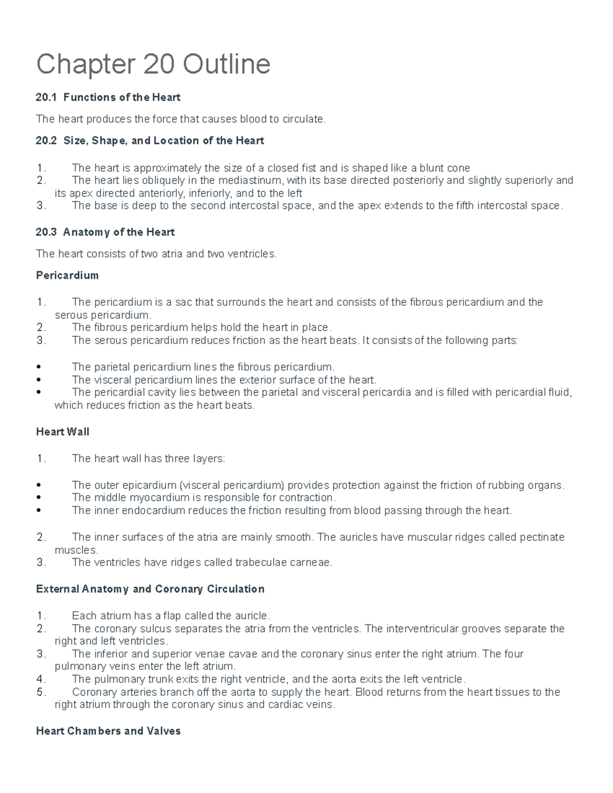 Chapter 20 Outline - Chapter 20 Outline 20 Functions of the Heart The ...