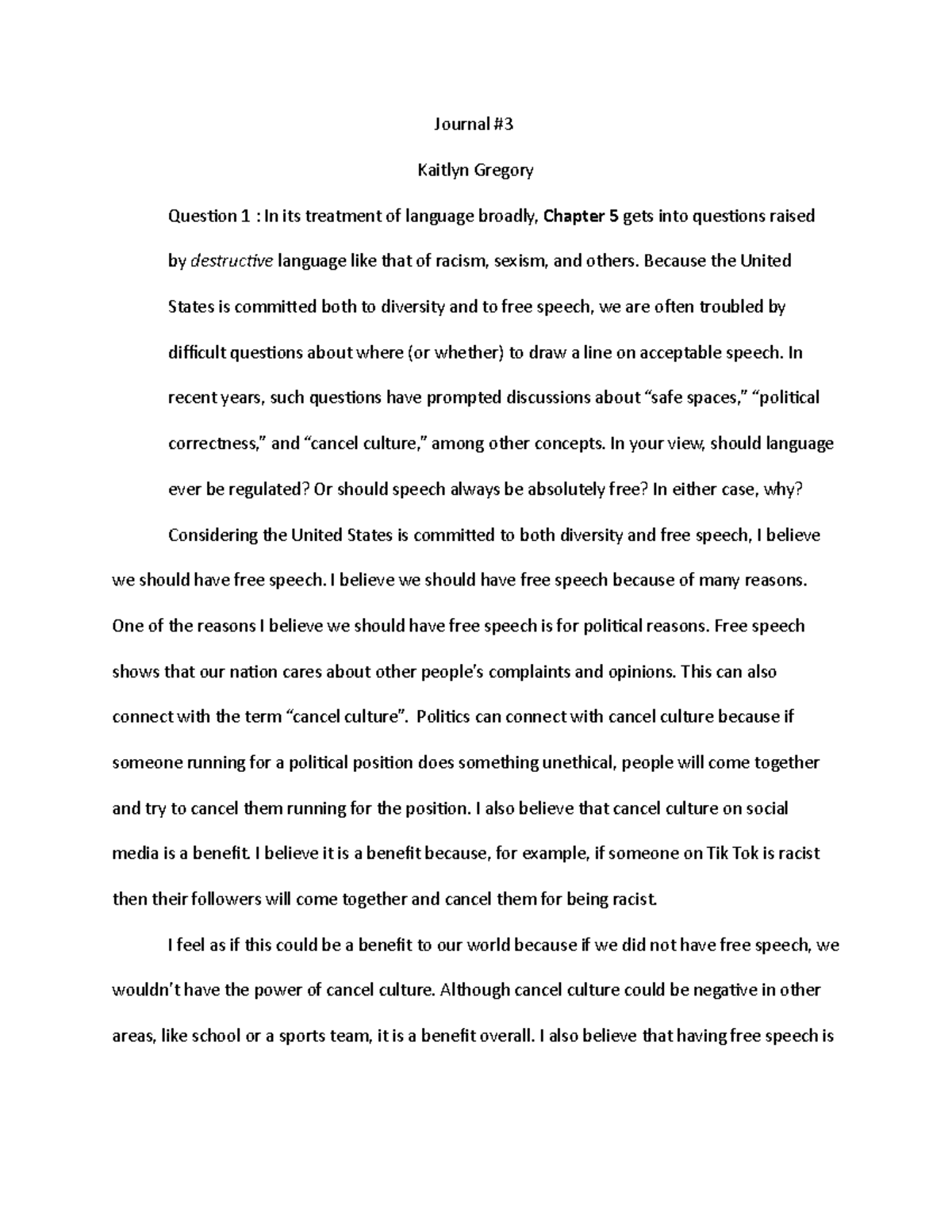 Journal #3 IPC - Journal # Kaitlyn Gregory Question 1 : In its ...