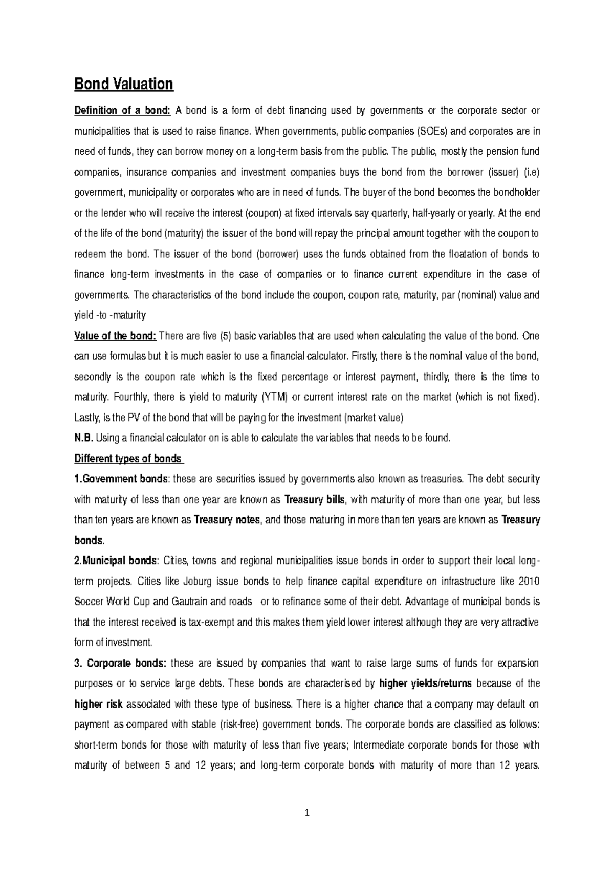 Bond Valuation Notes summaries and notes - Bond Valuation Definition of ...