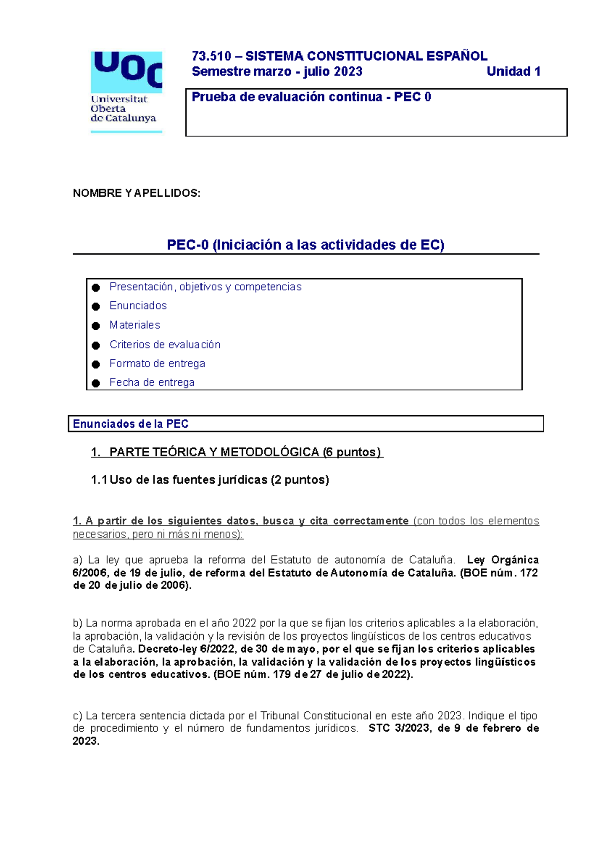 PEC 0 SISTEMA CONSTITUCIONAL ESPAÑOL - Sistema Constitucional Español ...