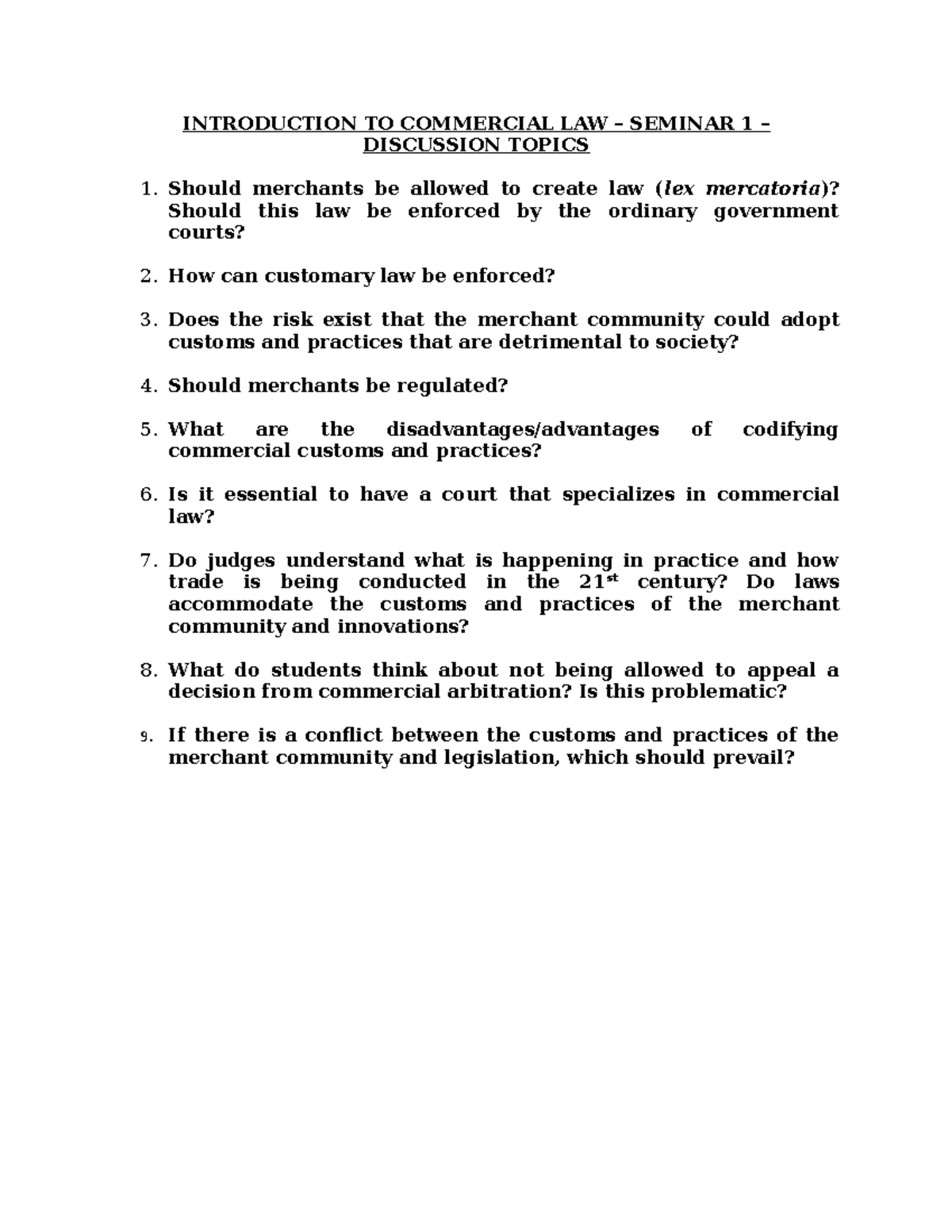 Introduction TO Commercial LAW Seminar Discussion Topics ( Cloud Deakin ...