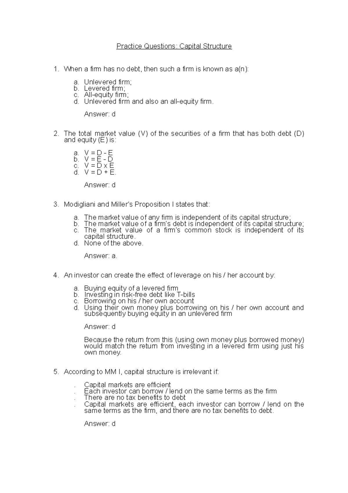 Practice Questions set4 with answers - Practice Questions: Capital ...