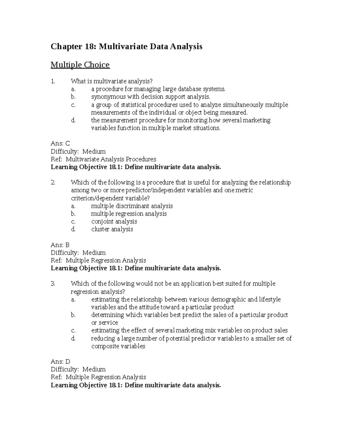 Docx - Practice - Chapter 18: Multivariate Data Analysis Multiple ...