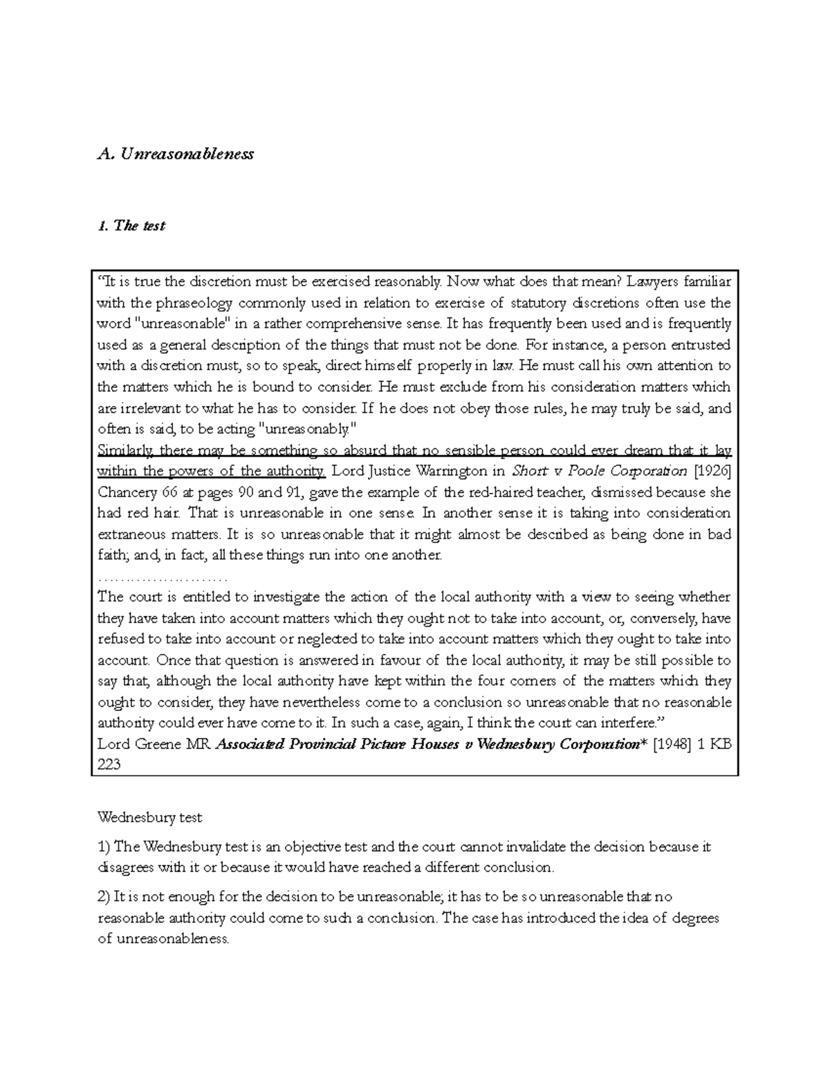 Unreasonableness - A. Unreasonableness 1. The test “It is true the ...