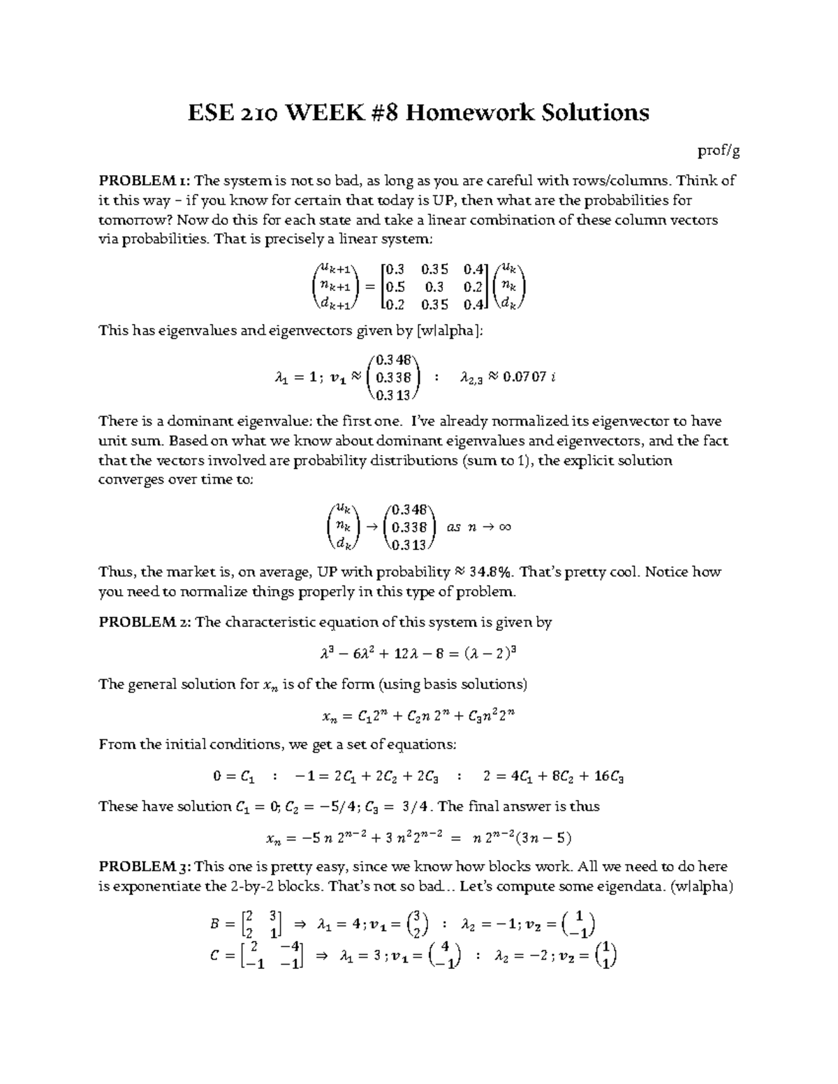 ESE 210 Week 8 Solutions - ESE 210 WEEK #8 Homework Solutions prof/g ...