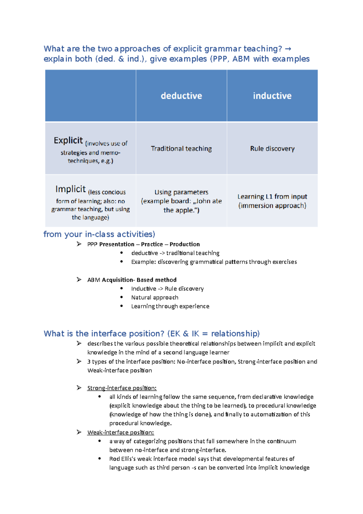 Oral exam grammar (fuchs) - What are the two approaches of explicit ...