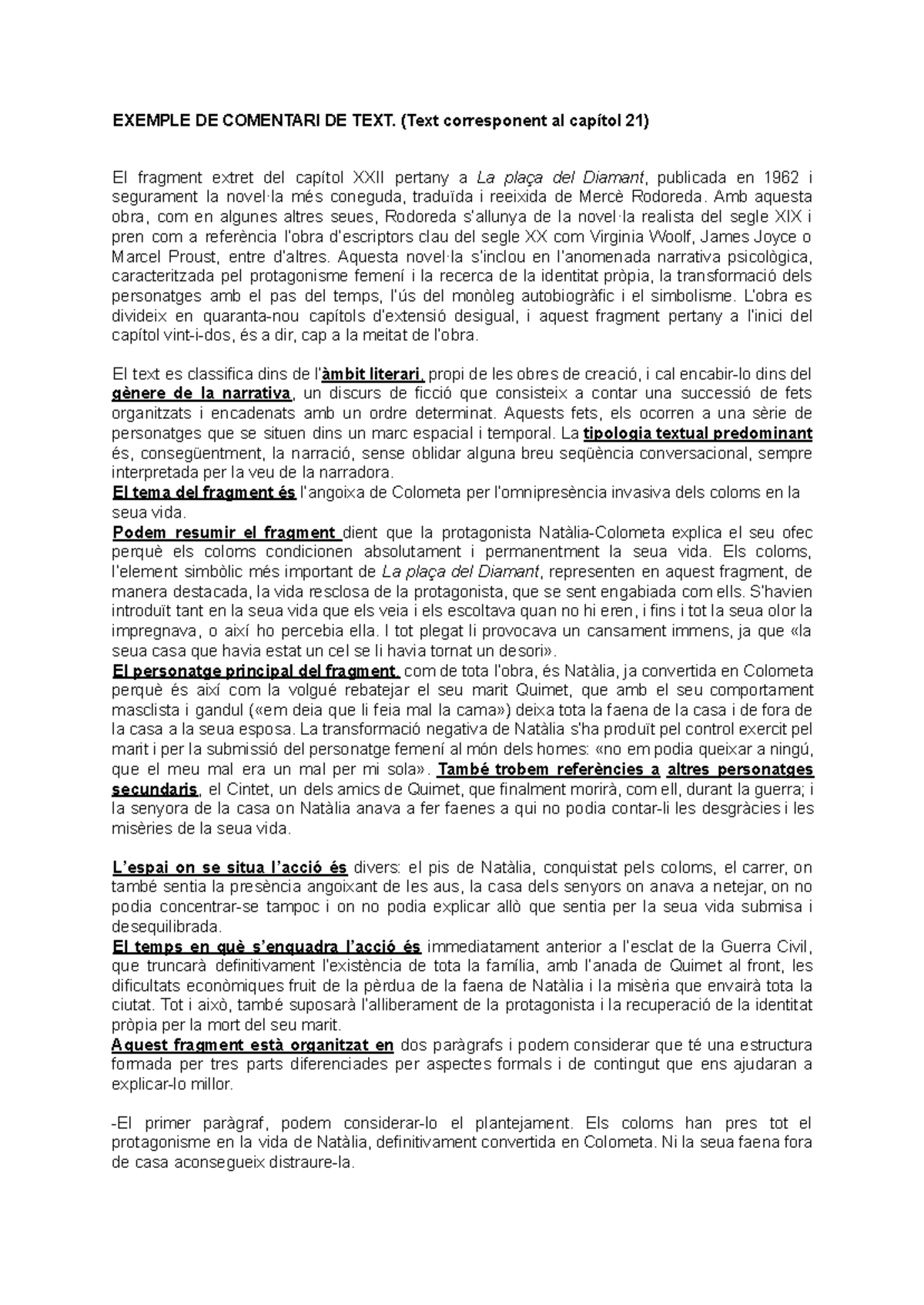 Comentari de text exemple - EXEMPLE DE COMENTARI DE TEXT. (Text ...