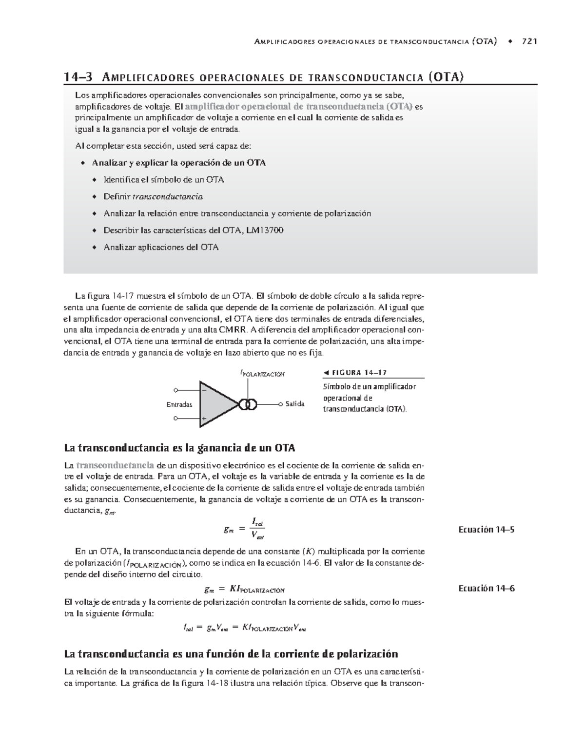 Amplificador OTA - AMPLIFIC ADORES OPERACIONALES DE TRANSCONDUCTANCIA (OTA) 721 La figura 14-17 ...