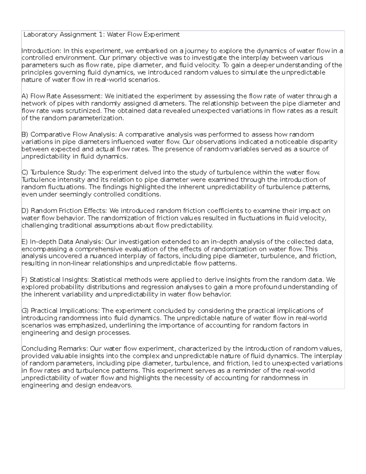 Lab 1 Physics Palm beach - Laboratory Assignment 1: Water Flow ...