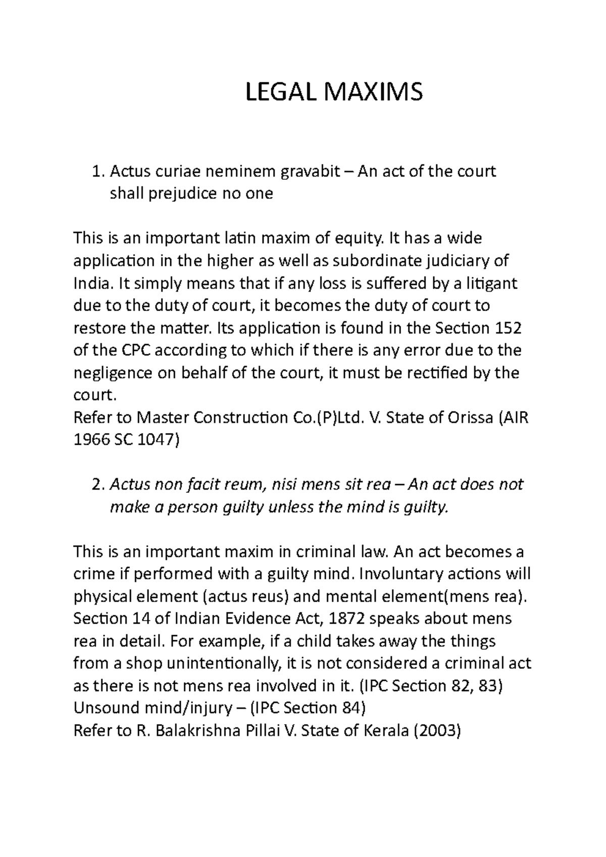 Legal Maxim final - LEGAL MAXIMS Actus curiae neminem gravabit – An act of the court shall ...