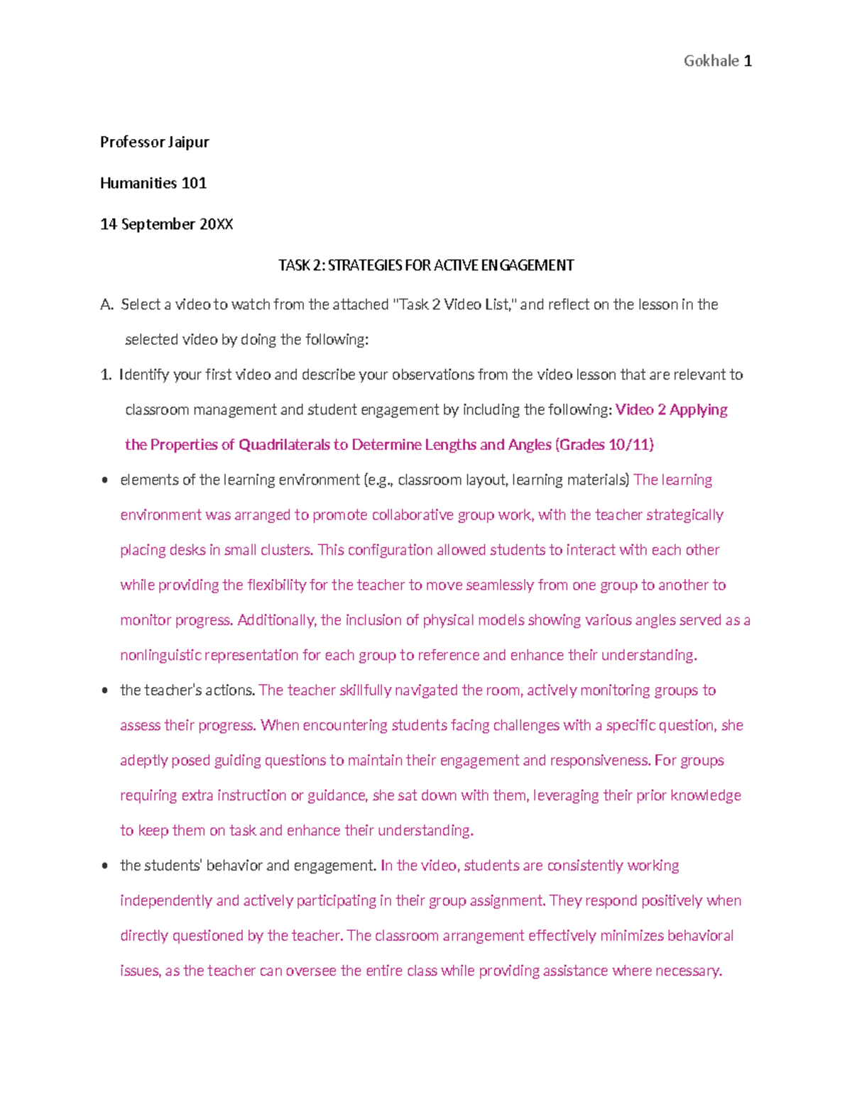 TASK 2 Strategies FOR Active Engagement - Professor Jaipur Humanities ...