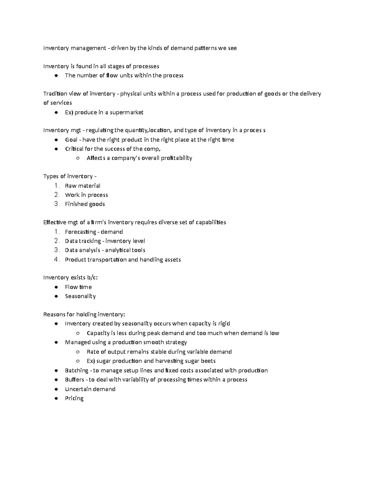 Class 3 - Service MGT - Inventory management - driven by the kinds of ...