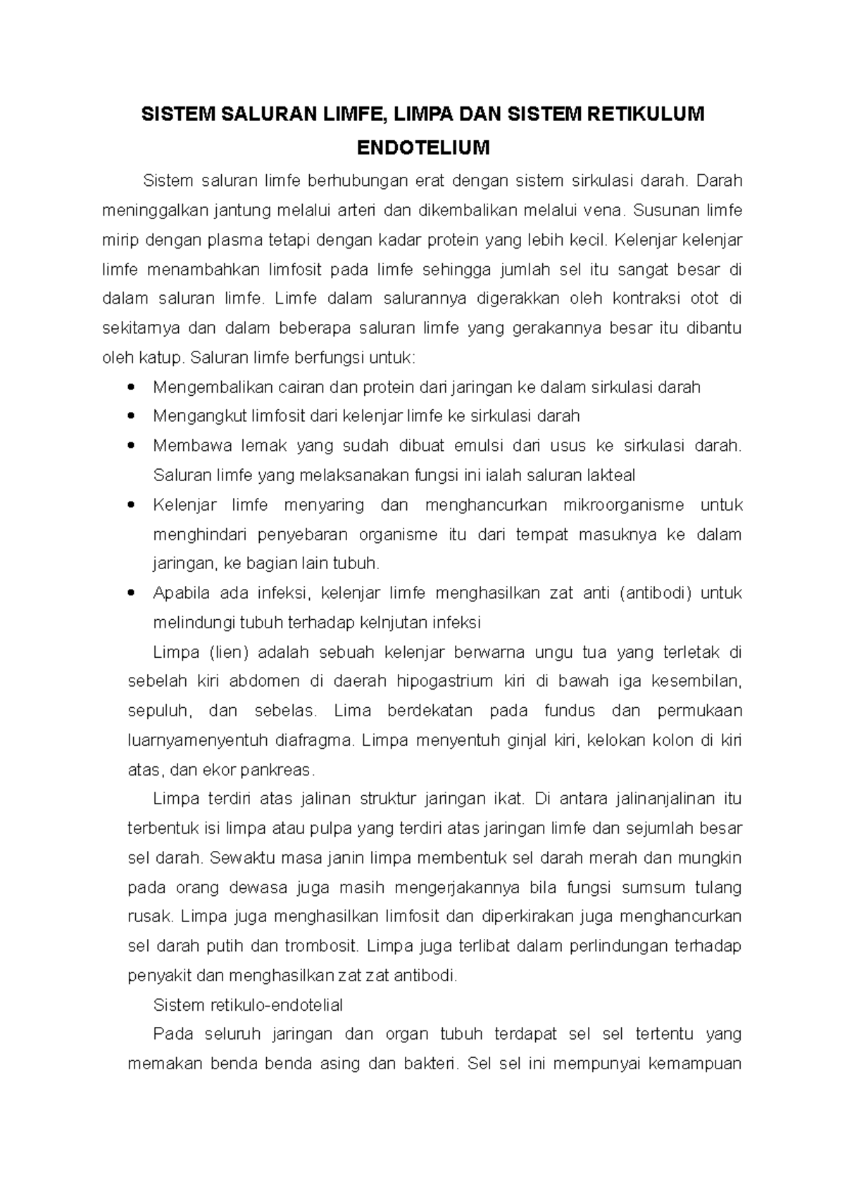 Sistem Saluran Limfe - SISTEM SALURAN LIMFE, LIMPA DAN SISTEM RETIKULUM ...